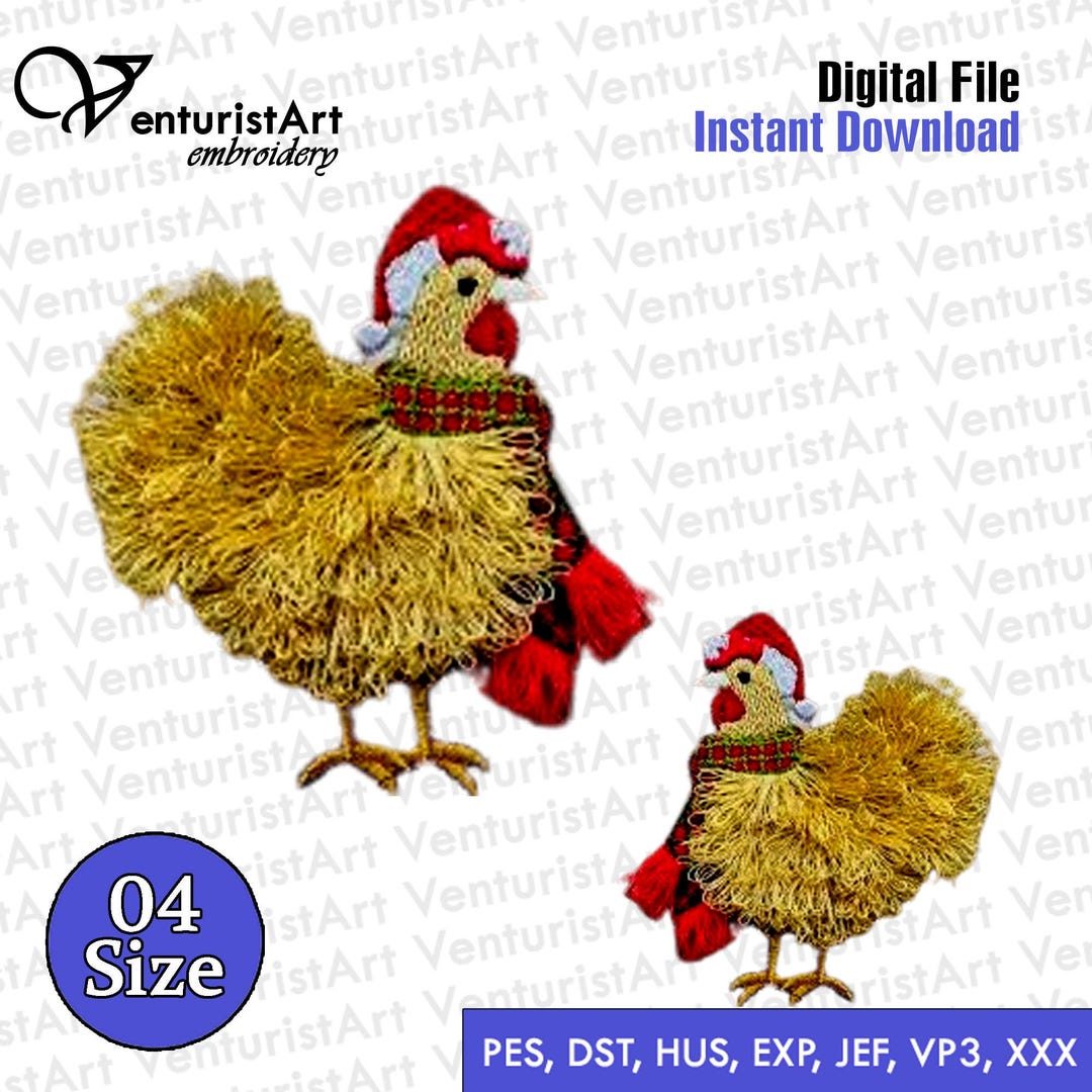 Chicken Fringed Fluffy Embroidery Design- Crazy Chicken Pes - Farm ...