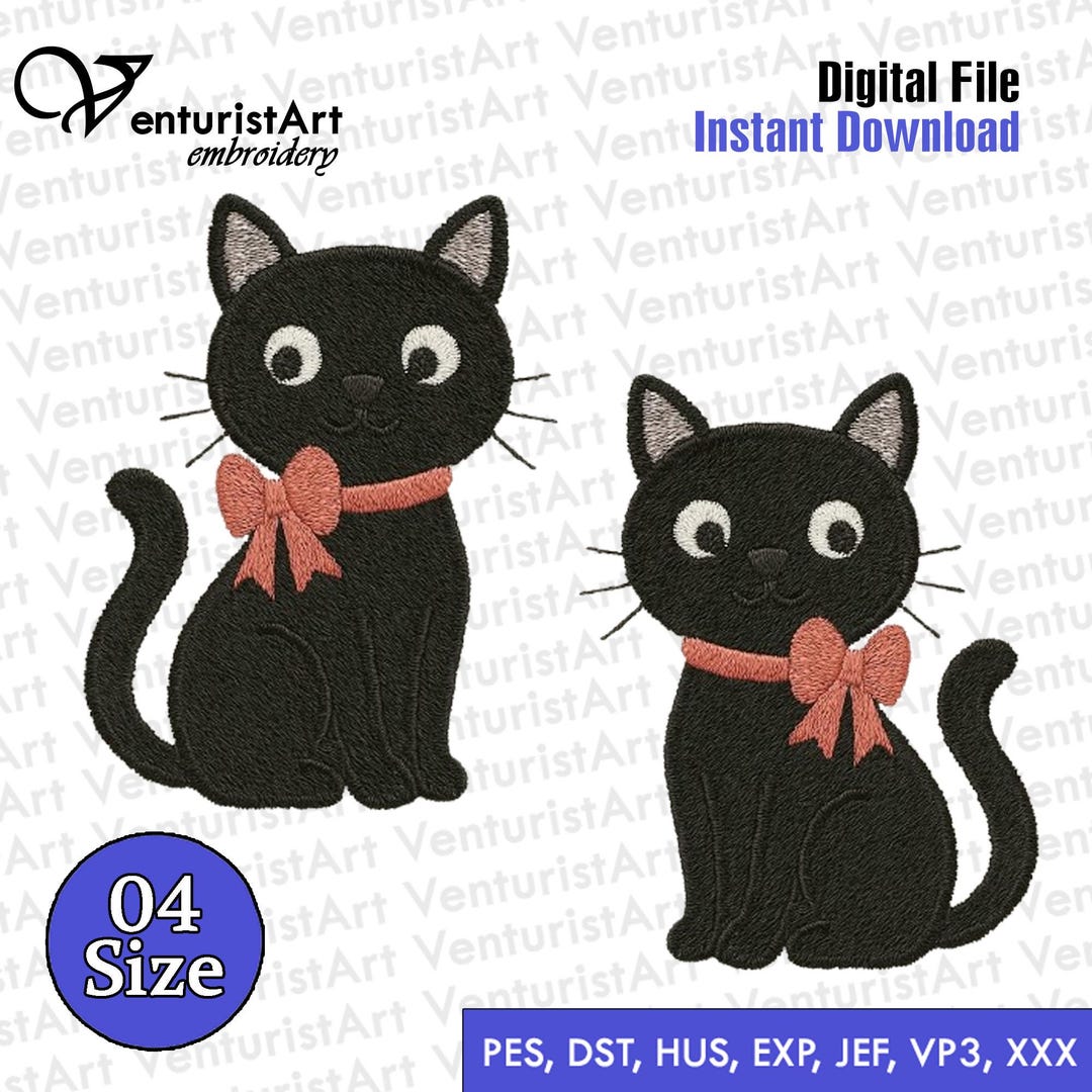 Black Cat Embroidery Designs, Cat Embroidery Side Sweatshirt, Cat Pes ...