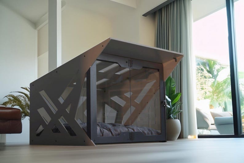 Gray Modern Indoor Dog House, Luxury Dog Crate Furniture, Wooden Dog ...
