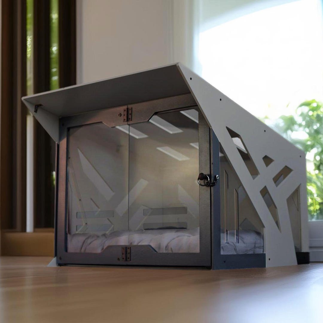 Gray Modern Indoor Dog House, Luxury Dog Crate Furniture, Wooden Dog ...