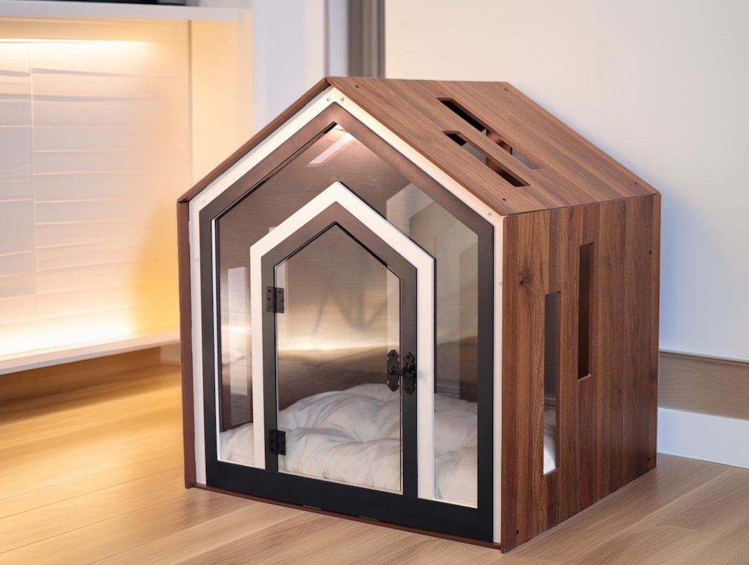 Brown Wooden Indoor Dog House Large Pet Furniture With Cushion, Corner ...