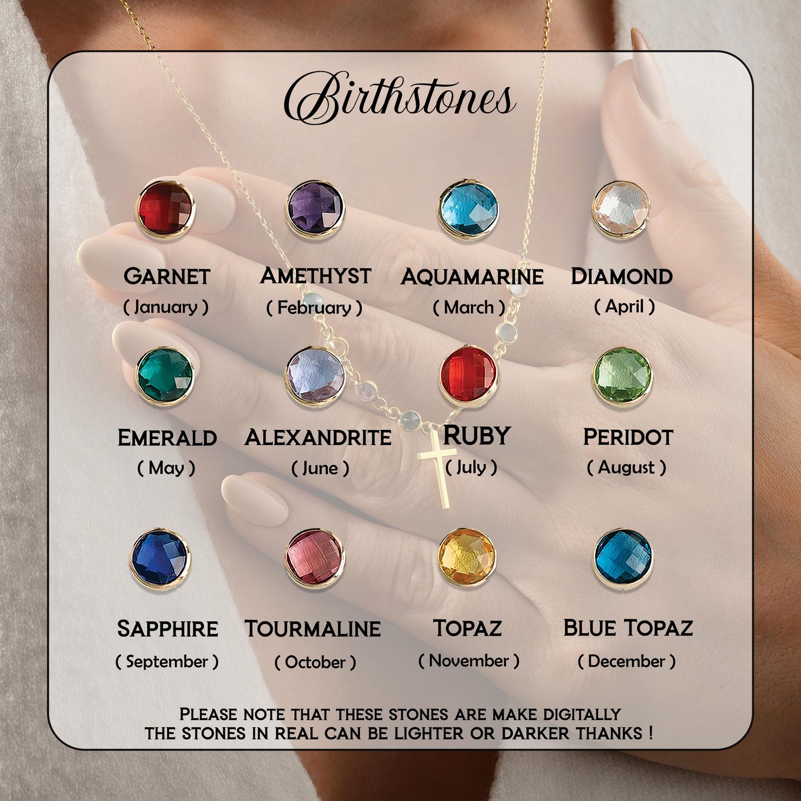 Birthstone Cross Necklace, Multiple Birthstone Necklace, Christian ...