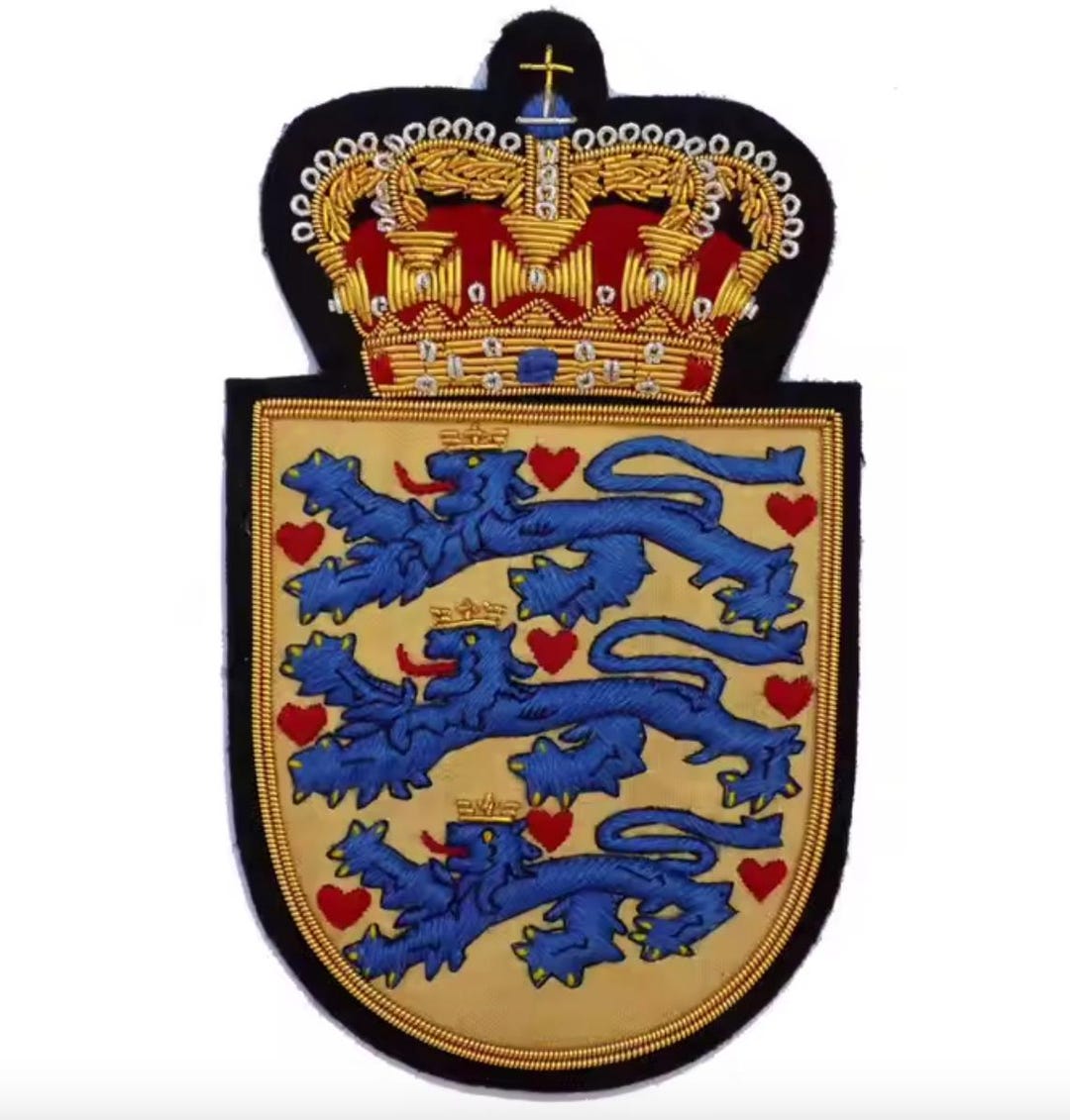 Denmark Coat of Arms Bullion Wire Hand Embroidered Badge , Sew on ...