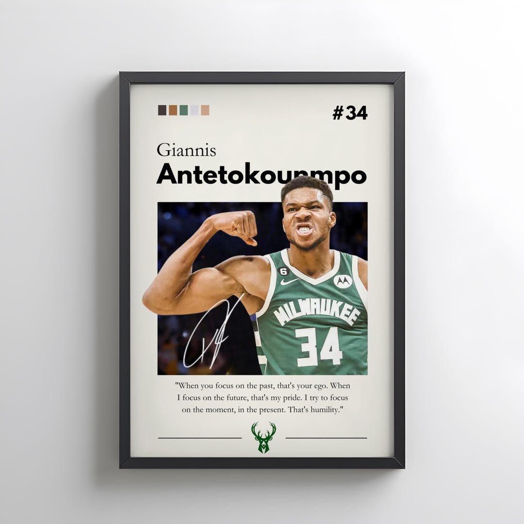 Giannis Antetokounmpo Poster - Basketball Print - Bucks Fan Wall Art ...