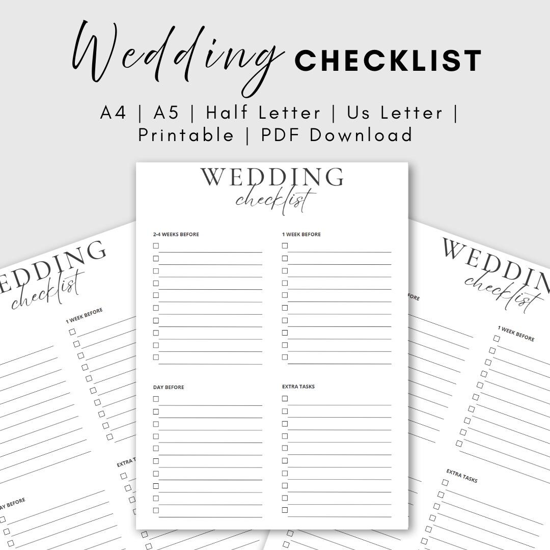 Wedding Checklist Printable - Timeline To-do List for Brides - 2 Pages ...