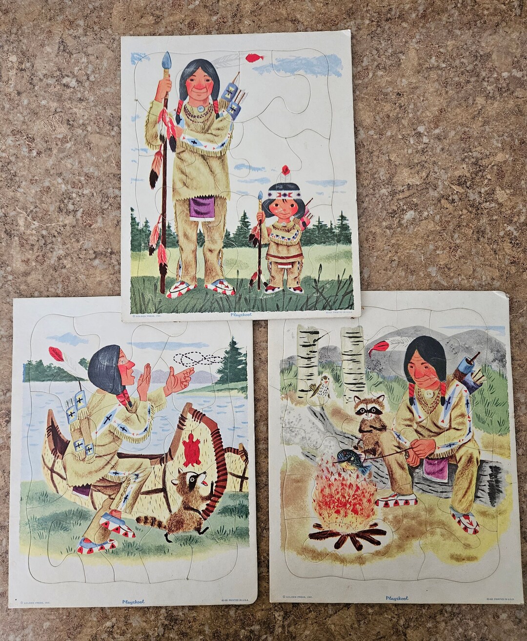 Three Vintage Playskool Native American Puzzles - Etsy