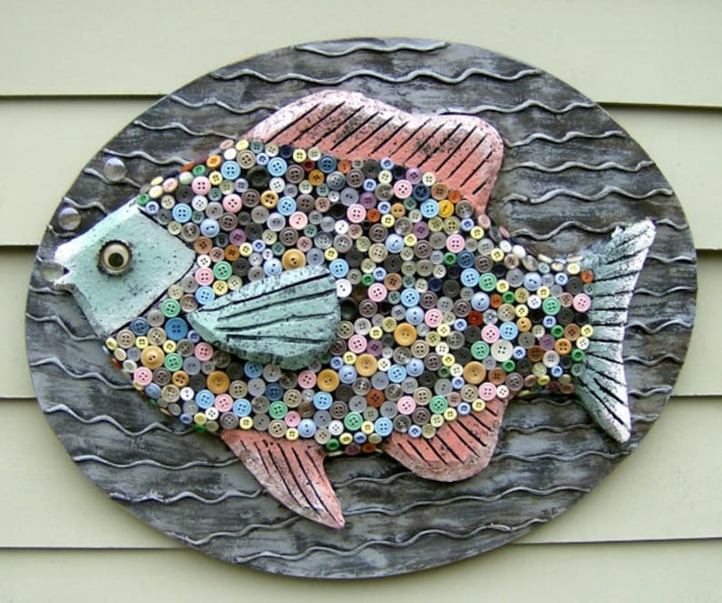 12" X 16" Custom Button Fish Wall Art - Etsy