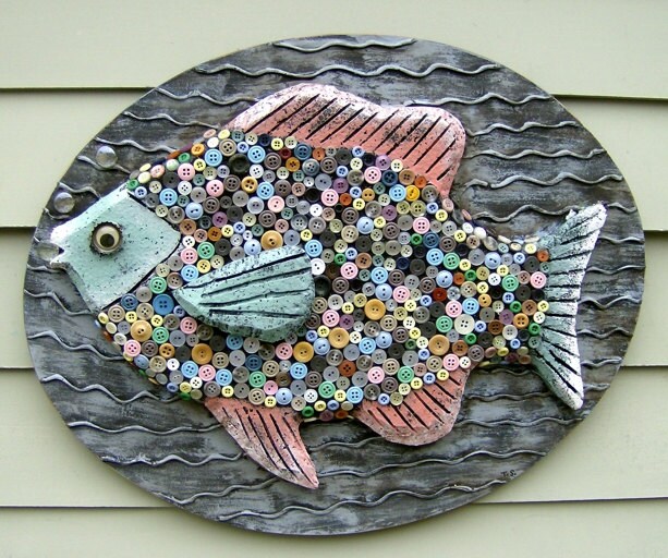 12" X 16" Custom Button Fish Wall Art - Etsy