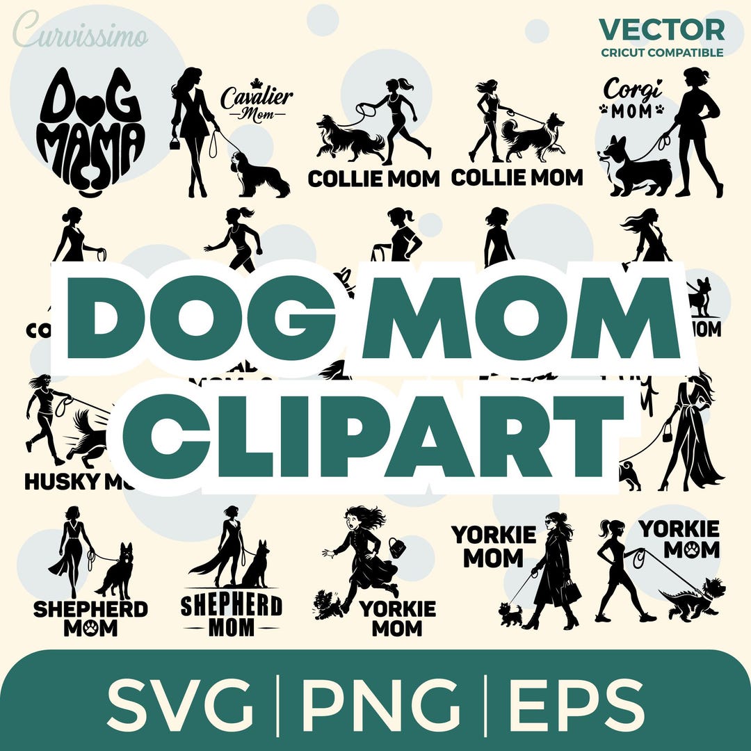 Dog Mom Clipart Bundle: Women With Dogs SVG PNG EPS (digital Download ...