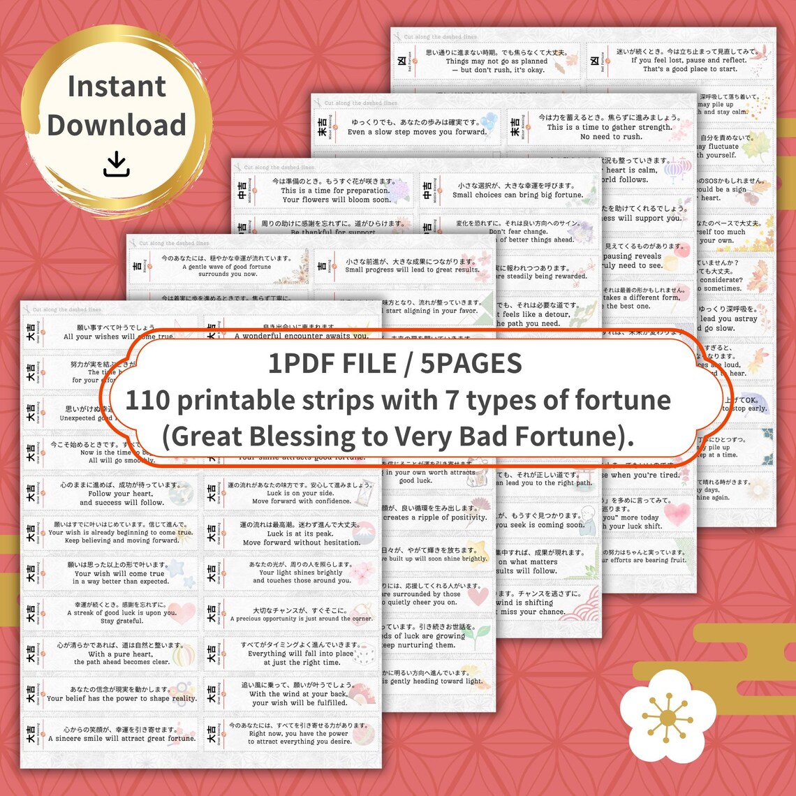 Japanese Fortune Cookie Omikuji – Printable PDF Set - Etsy