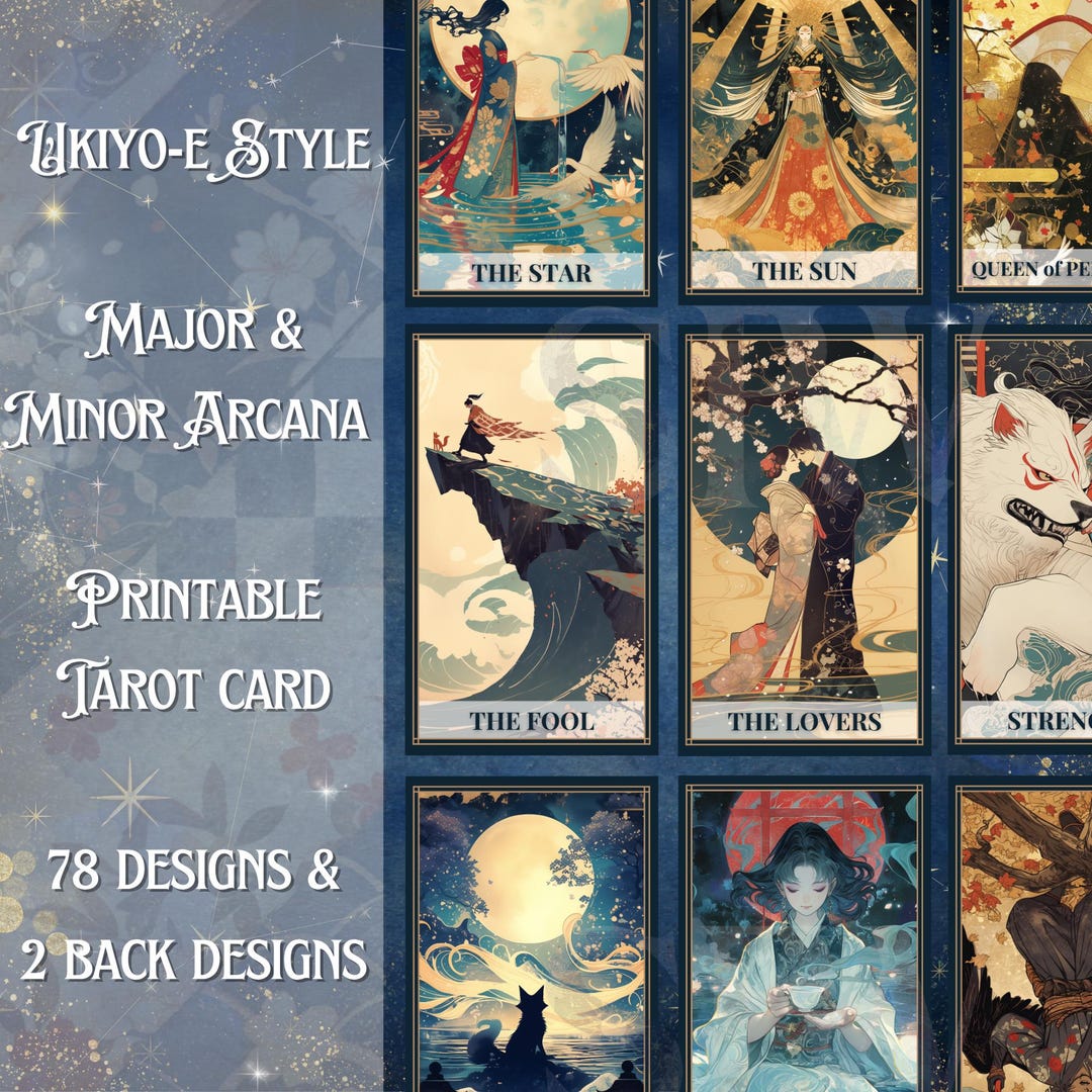 Printable Ukiyo-e Tarot Full Deck – 22 Major Arcana Cards + 56 Minor Arcana Cards + 2 Back ...