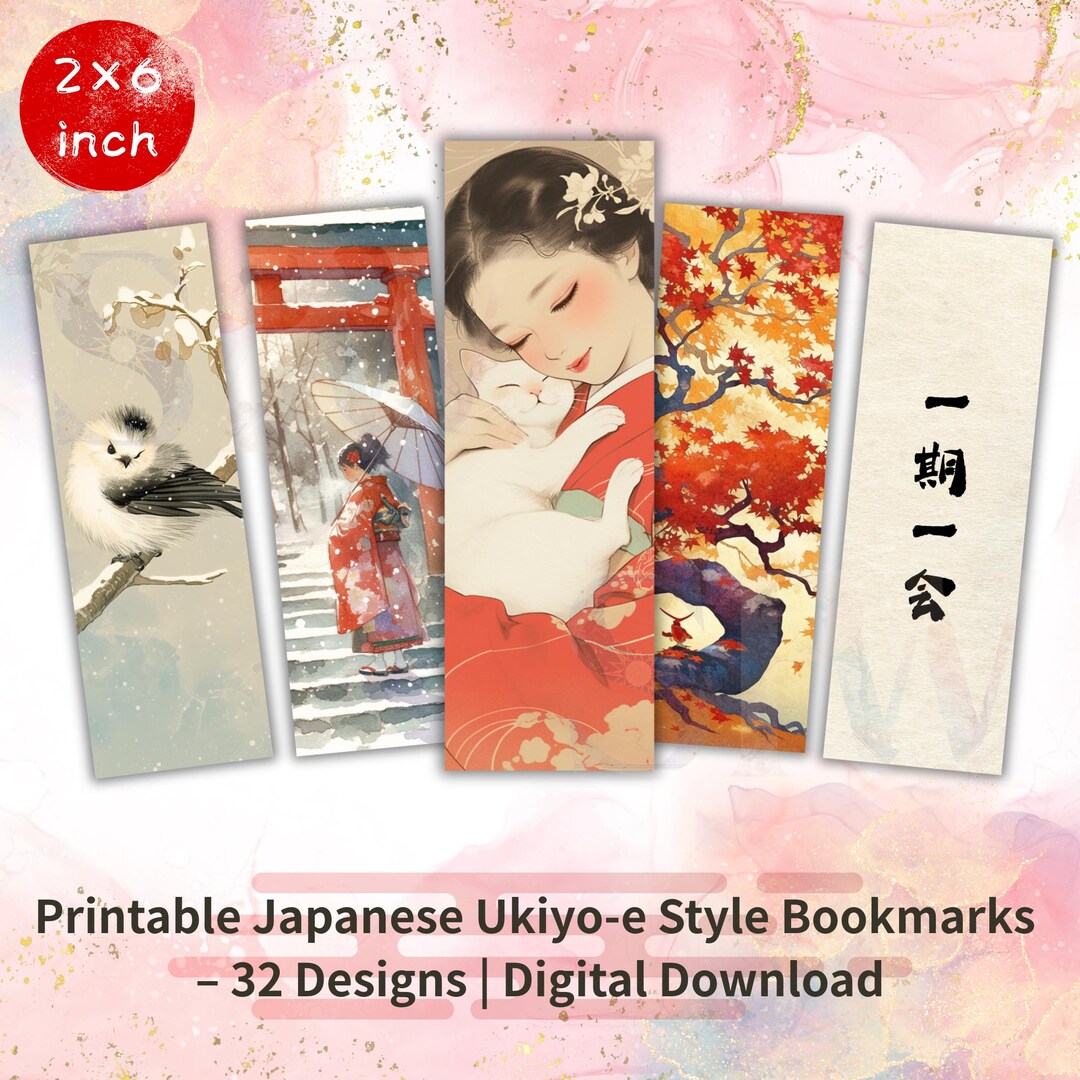 Printable Japanese Ukiyo-e Style Bookmarks – 32 Designs | Digital ...