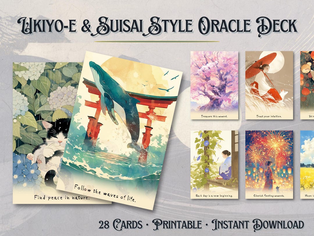 Japanese Ukiyo-e Oracle Deck – Printable Suisai Watercolor Cards - Etsy
