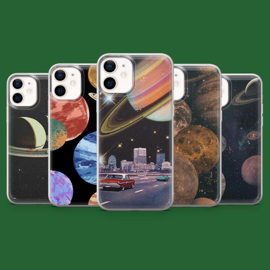 Retro Planets Phone Case Saturn Solar Moon Cover for iPhone 16, 15, 14 ...