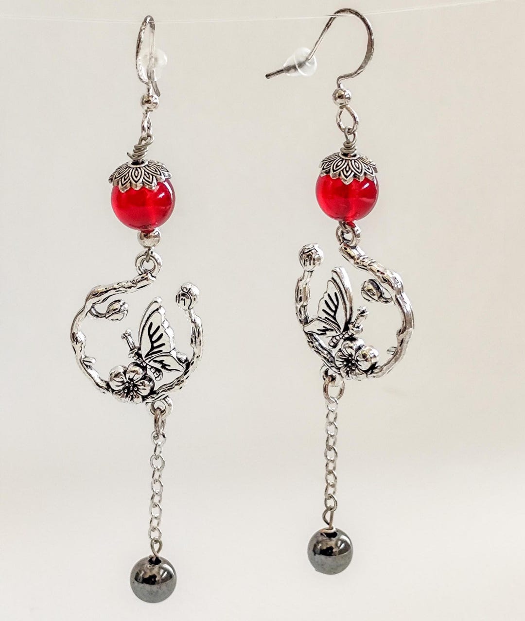TGCF Xua Cheng Inspired Earrings: Crimson Butterfly, Glass & Stone ...