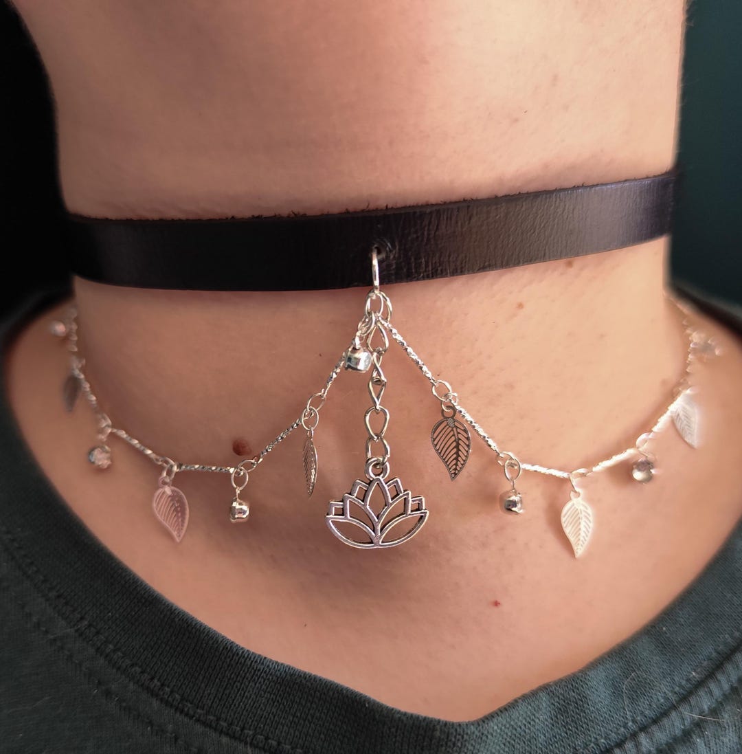 Customized Leather Choker Necklace With Lotus and Leaf Charms. Made for ...