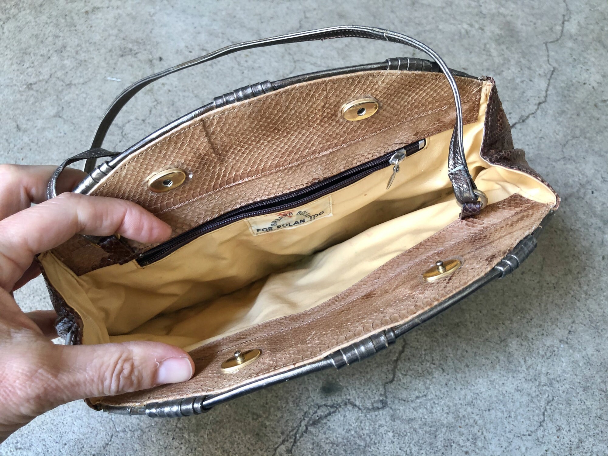 FOUND : vintage BARBARA BOLAN bronze leather & snakeskin | Etsy