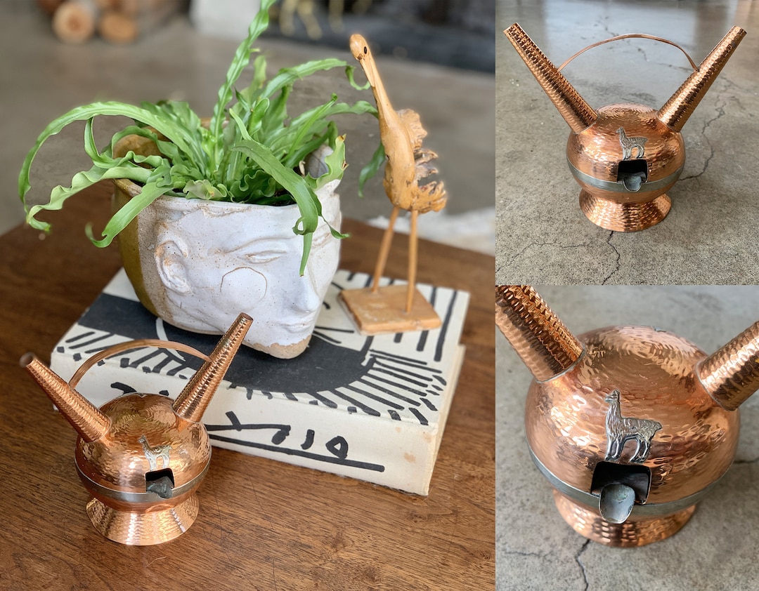 FOUND : Peruvian Cat Shaped Sphere COPPER ASHTRAY With Silver Llama ...