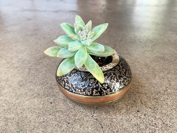 FOUND : Indian BRASS & ENAMEL Spheroid Shaped Vessel for Small - Etsy