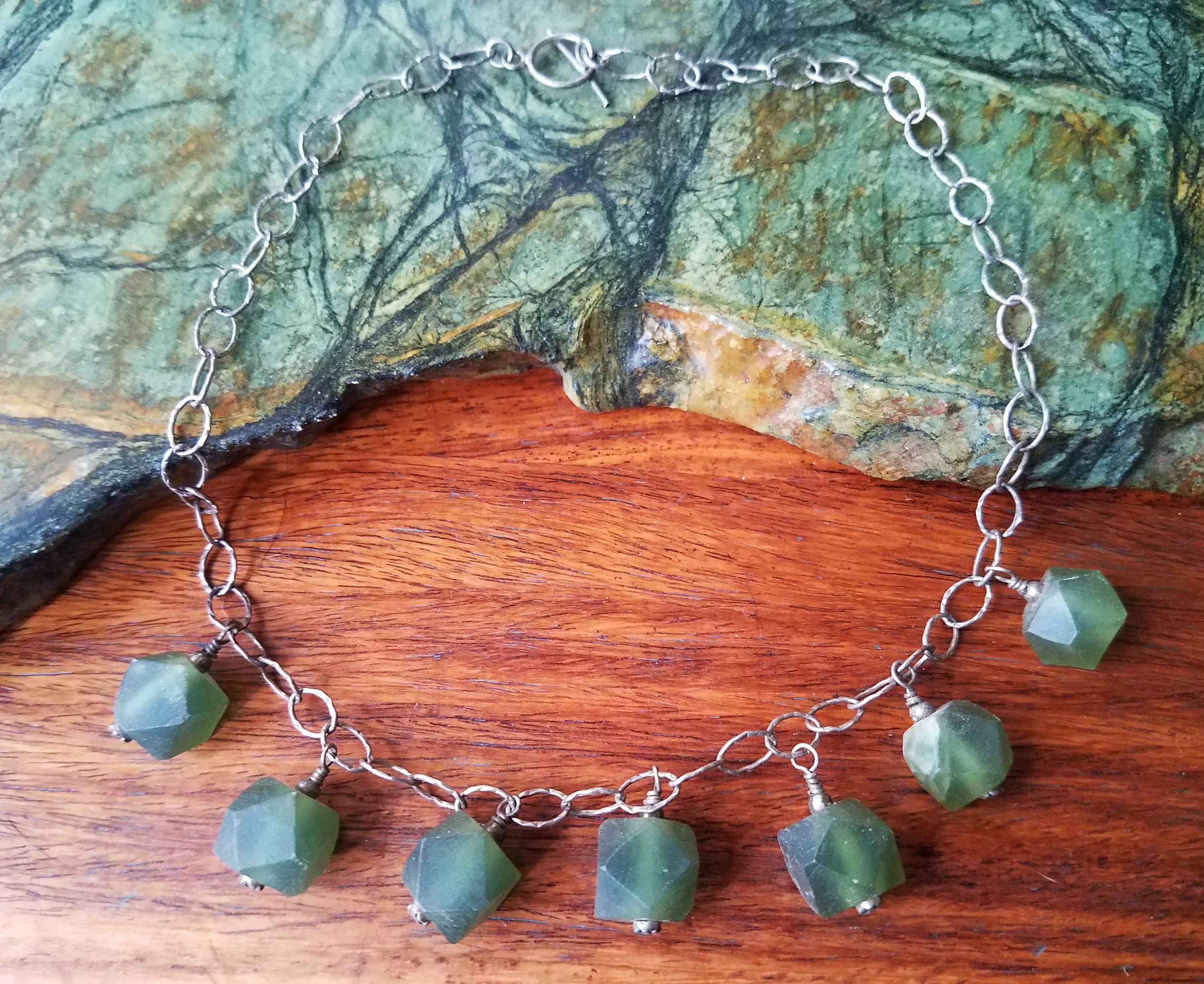 Handmade Sterling Silver Necklace with Ancient Serpentine | Etsy