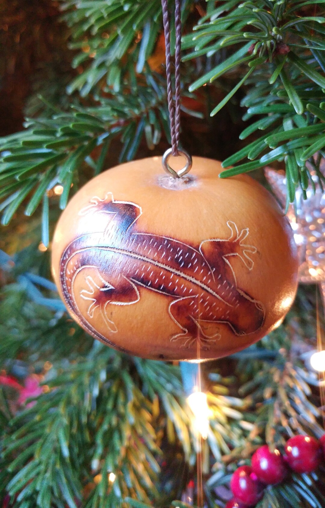 Handmade Native American Carved Lizard Gourd Christmas Ornament - Etsy