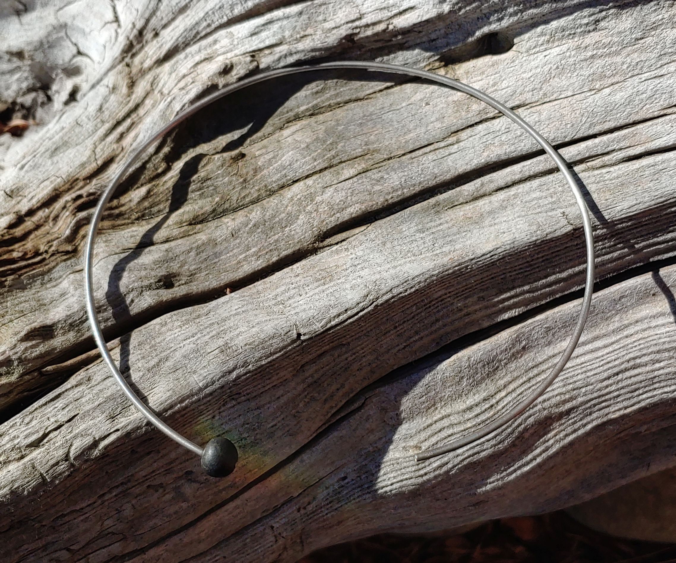 Handmade Asymmetric Sterling Silver and Beach Stone Torque | Etsy
