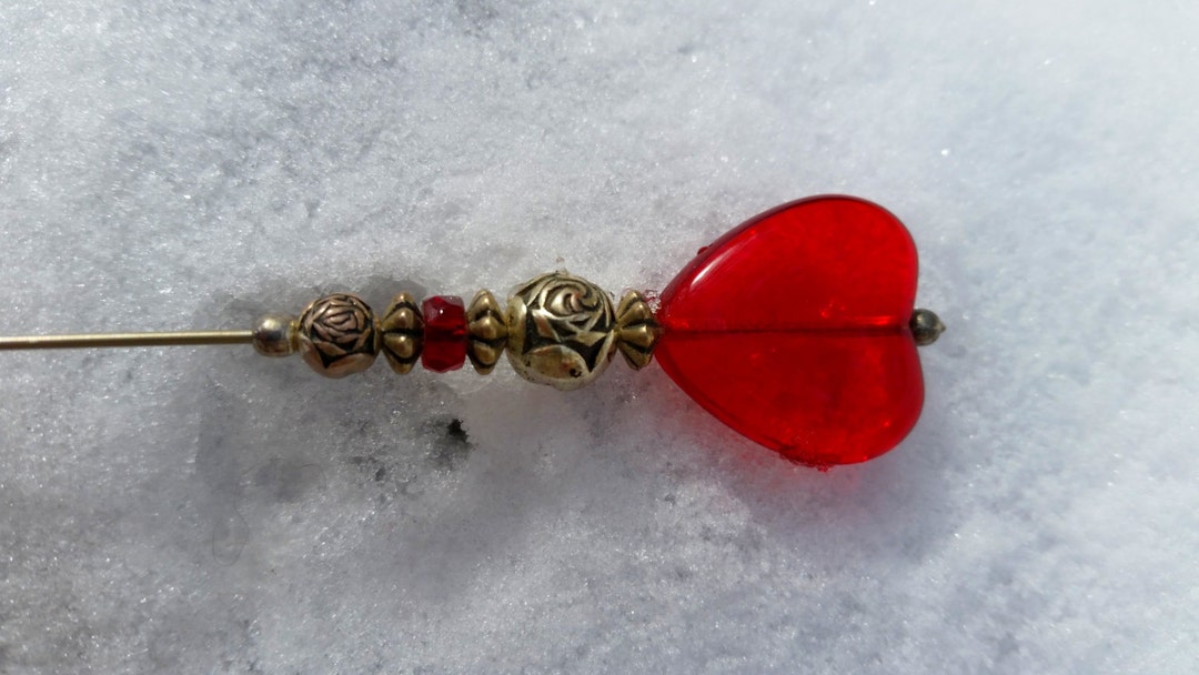 Silver and Glass Vintage Heart Hat Pin - Etsy