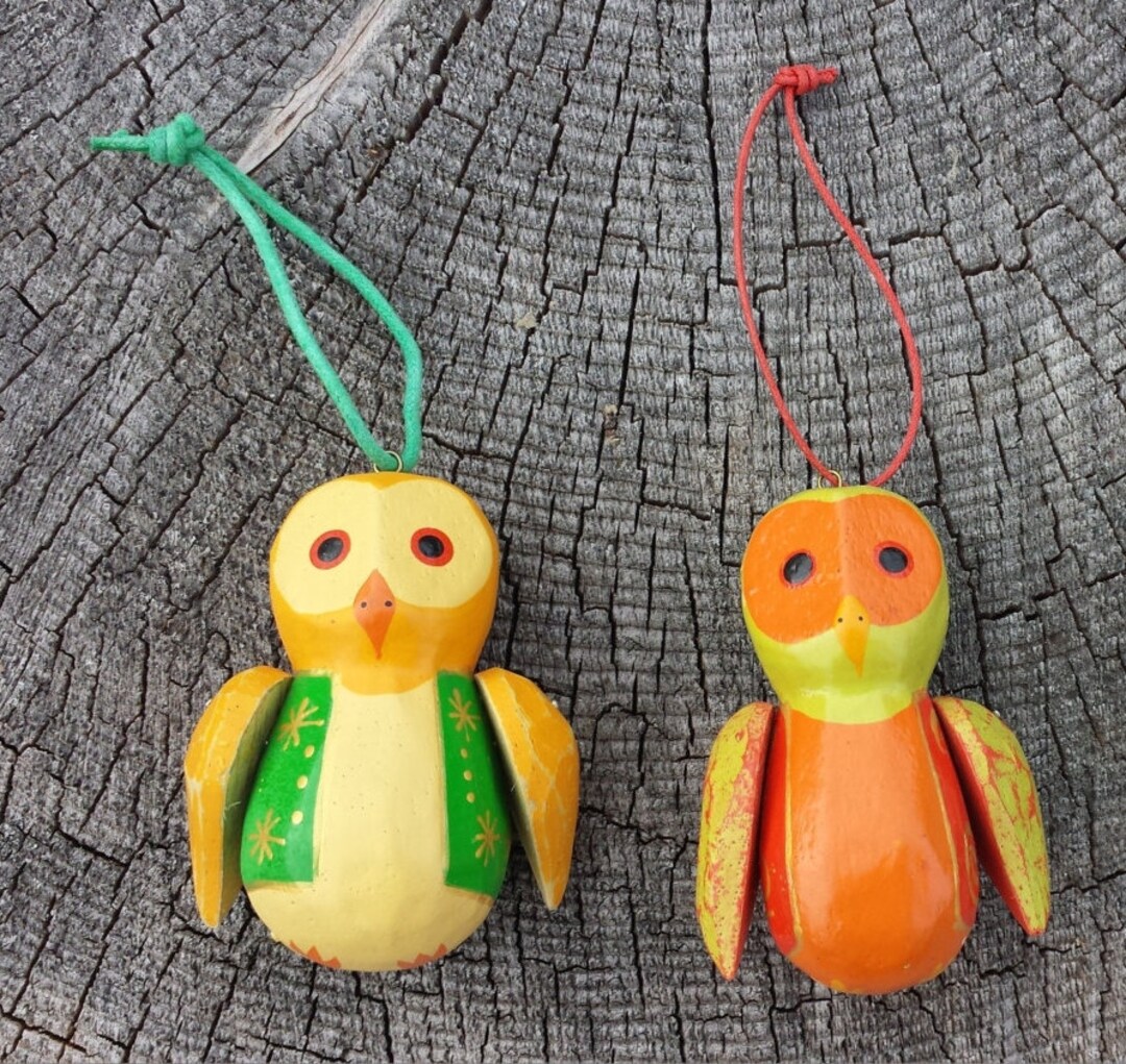Pair of Handmade Wooden Owl Ornament - Etsy