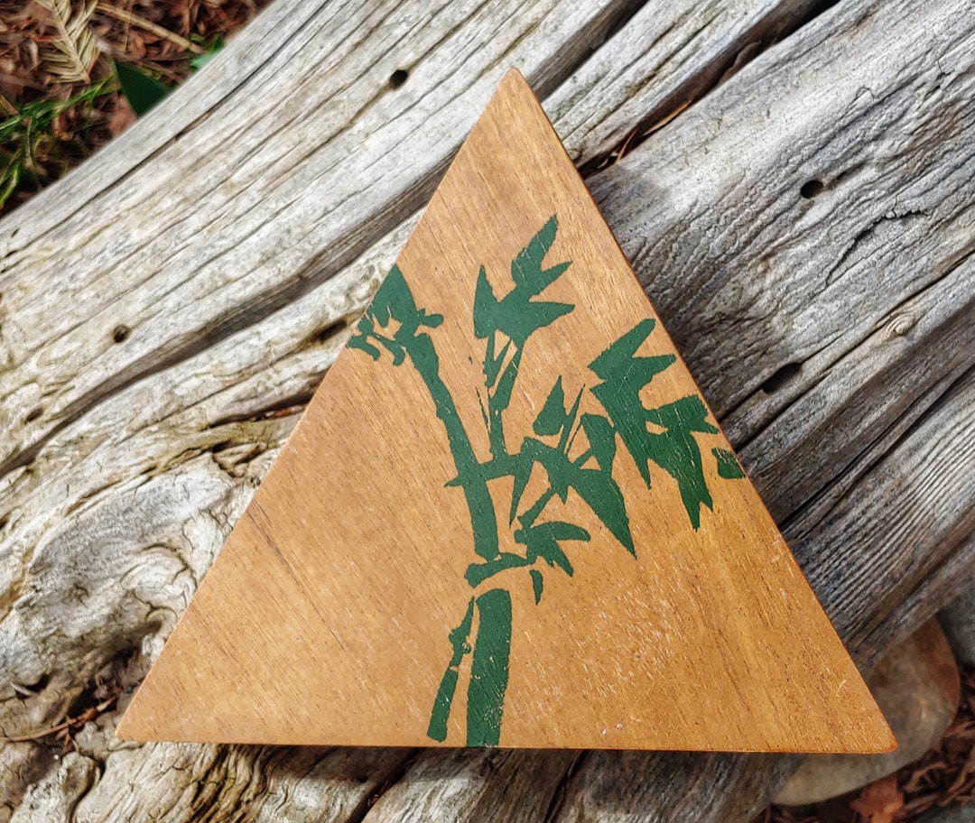 Vintage Wooden Triangle Box Painted With Bamboo - Etsy