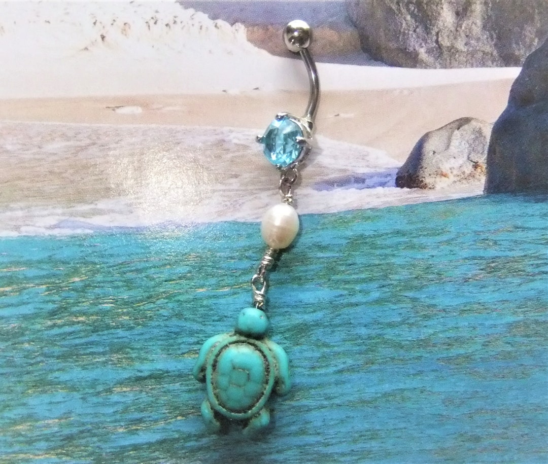 Turquoise Turtle Belly Button Navel Ring Stainless Steel, Beach Jewelry ...