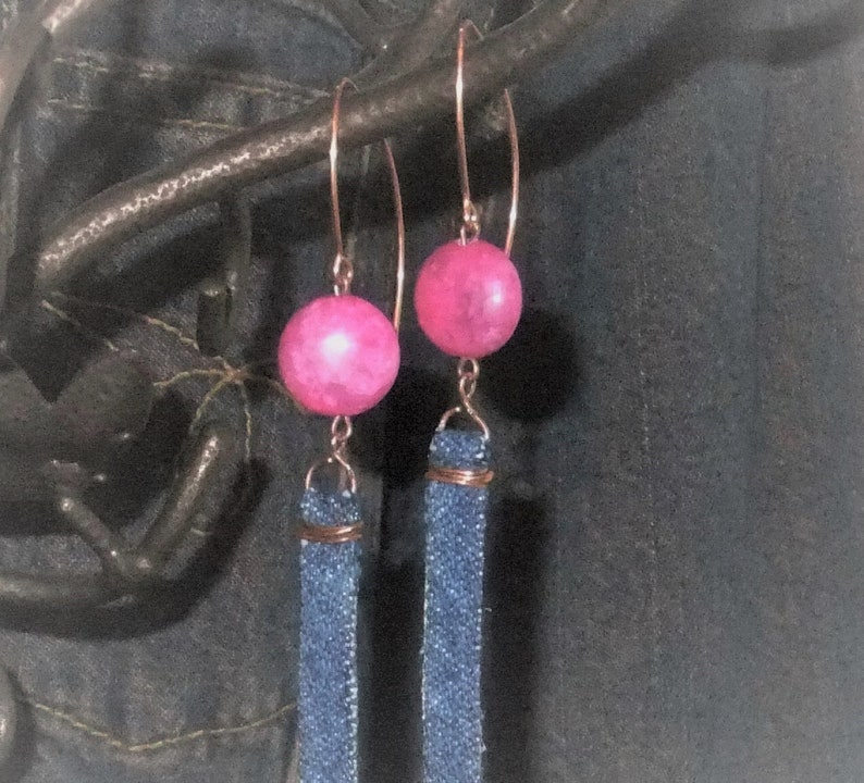 Long Denim Statement Earrings Boho Earrings Denim Tassel | Etsy