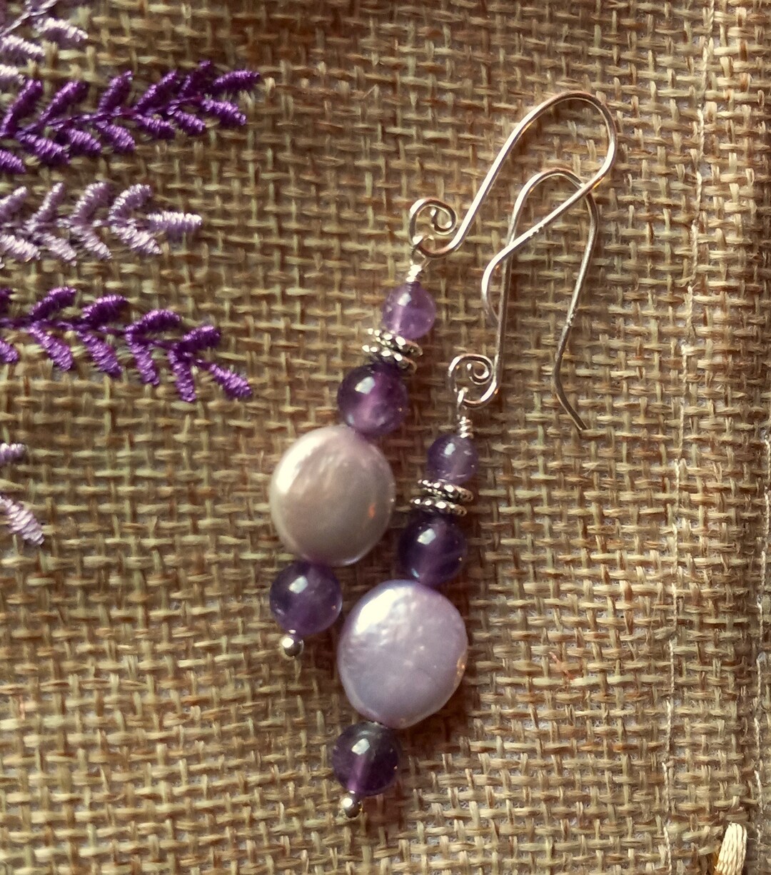 Amethyst and Coin Pearl Earrings, Sterling Silver Gemstone Earrings ...