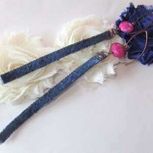 Long Denim Statement Earrings Boho Earrings Denim Tassel Earrings ...