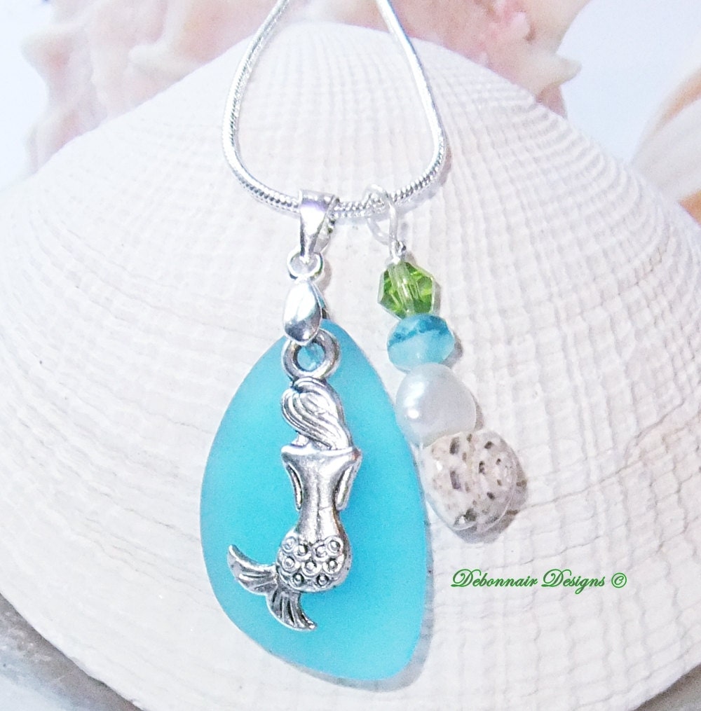 Mermaid of the Deep Blue Necklace Sea Glass Mermaid Pendant | Etsy