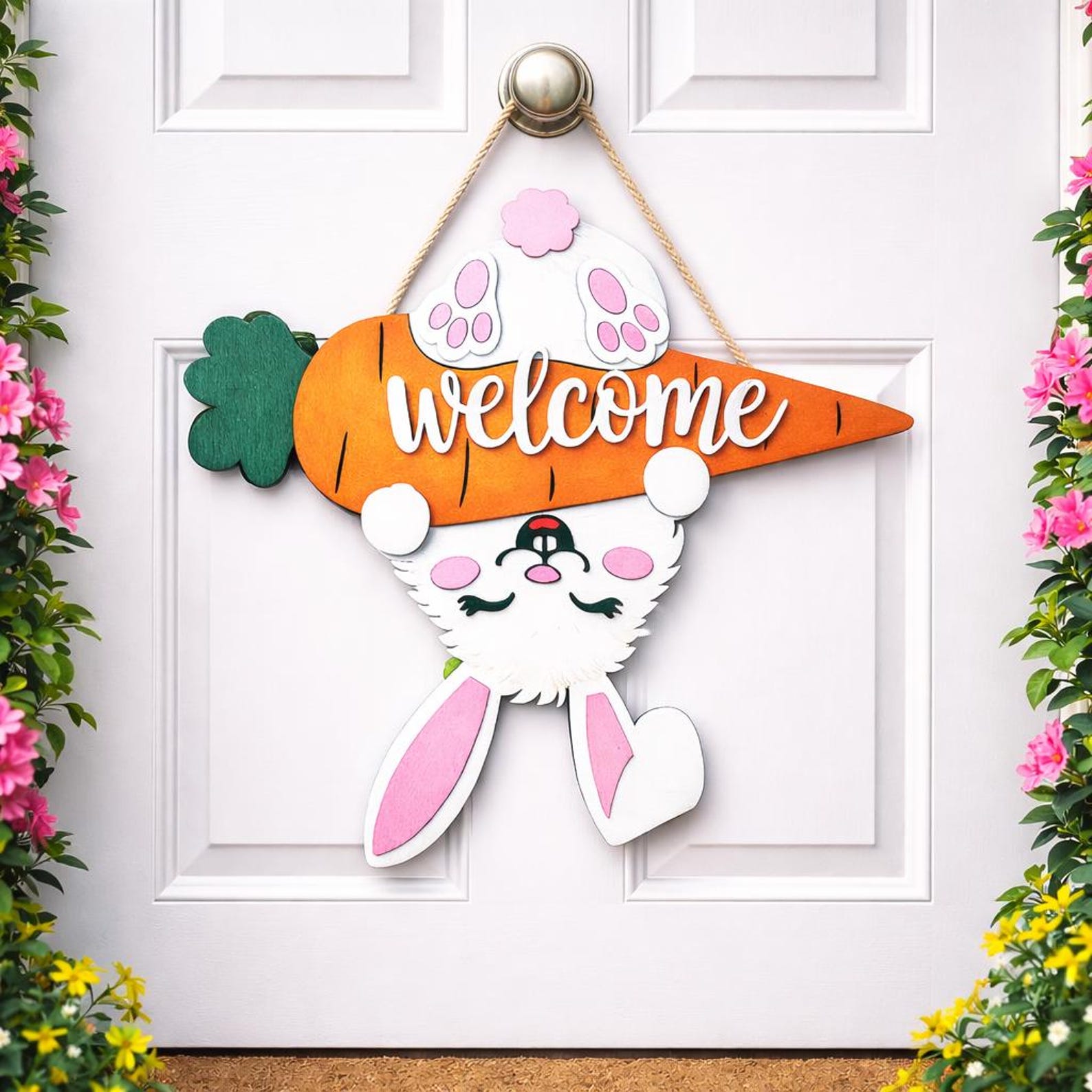 Bunny Welcome Sign- Easter- Spring Door Decor, Door Sign, Spring Door ...