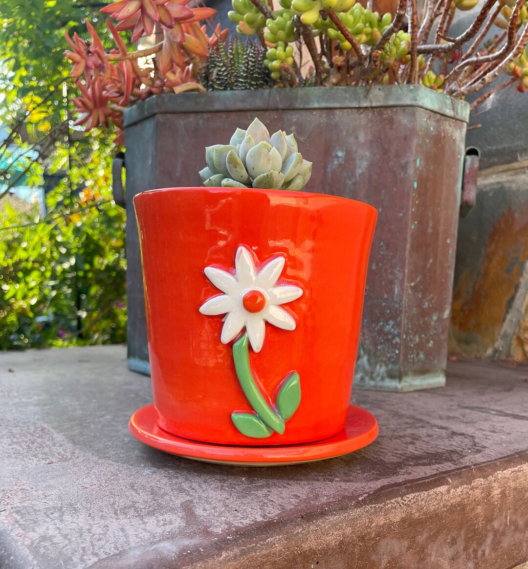 Orange Daisy Planter - Etsy