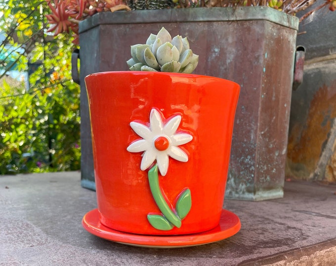 Orange Daisy Planter - Etsy