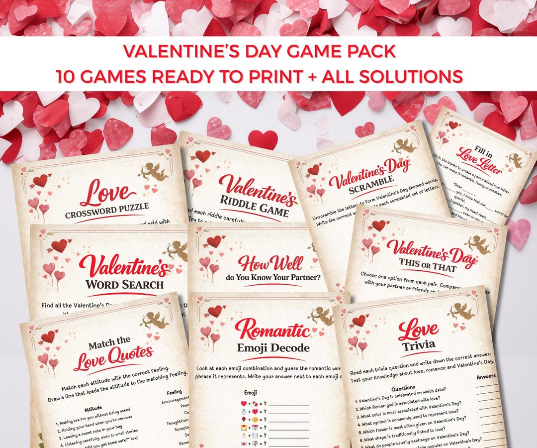 Valentine’s Day Game Pack Printable Valentine Games for Couples Love ...