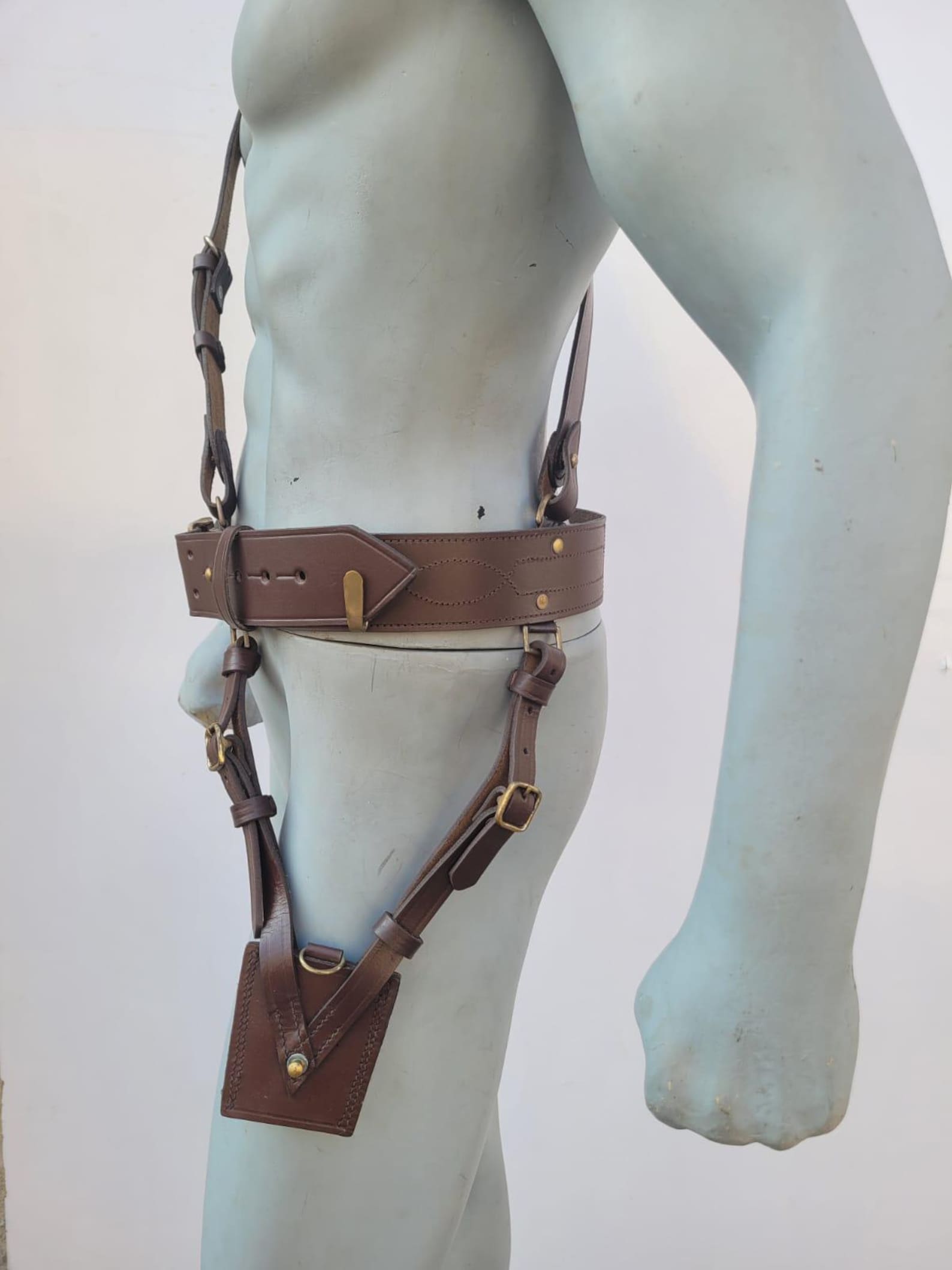 Sam Browne Genuine Leather Belt With Crossover Shoulder Strap - British ...