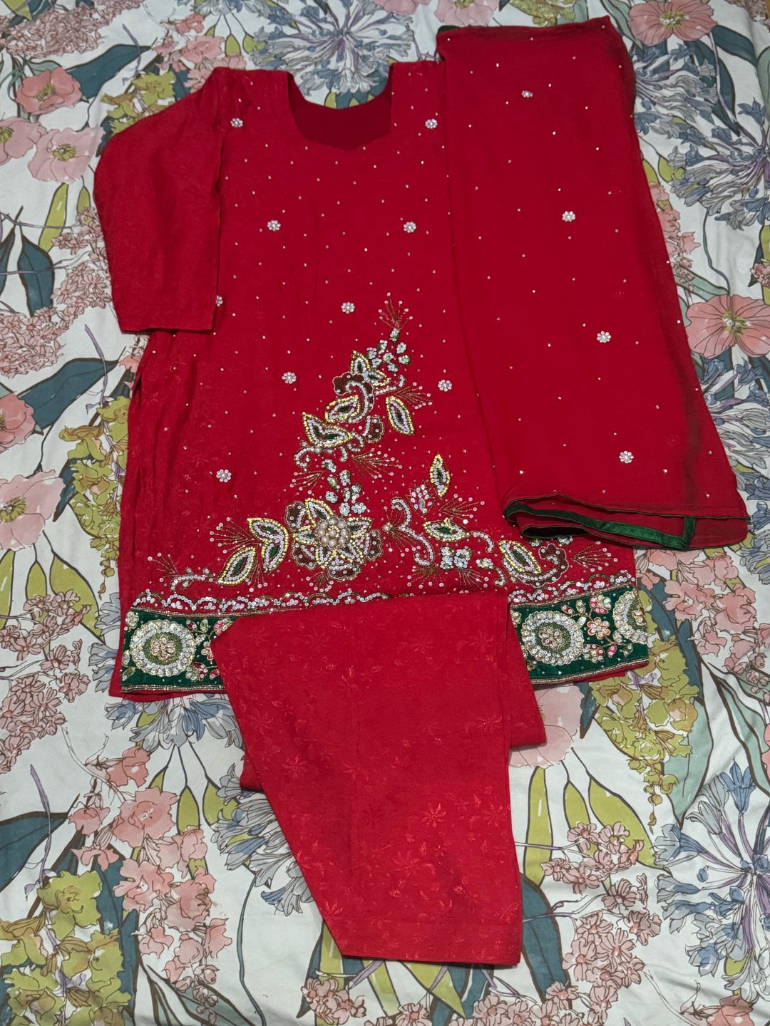 Red Embroidered Punjabi Suit for Women, Salwar Kameez, Indian Ethnic ...