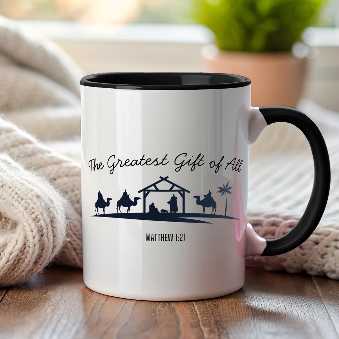 The Greastest Gift of All Mug | Matthew 1 21 Bible Verse | Church ...
