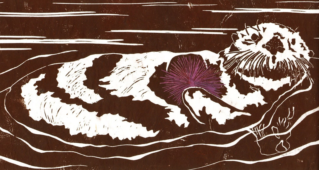 Sea Otter - Original Linocut (multiple Color Options) - Etsy