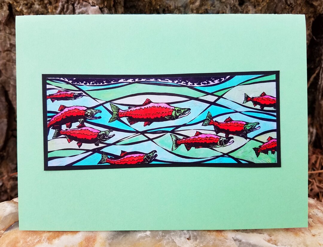 5 Handmade School of Salmon Cards (multiple Colors Available) - Etsy