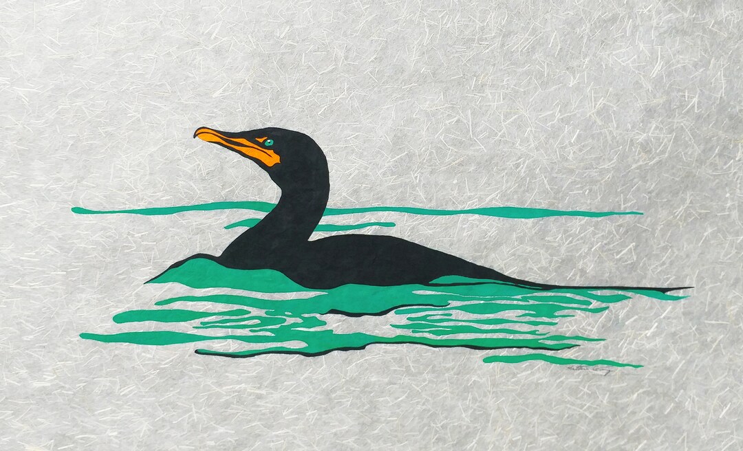 Swimming Cormorant - Original Linocut - Etsy