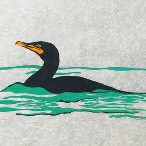 Swimming Cormorant - Original Linocut - Etsy