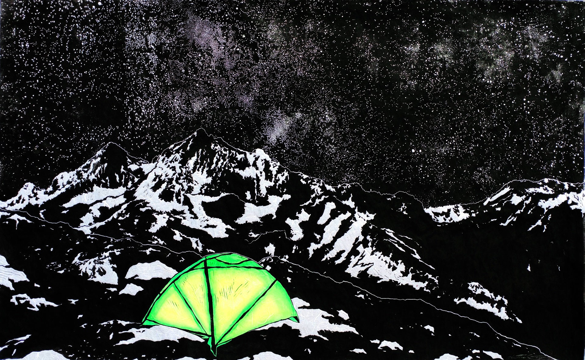 The Mountains by Night - HUGE Original Linocut (black or Blue) - Etsy