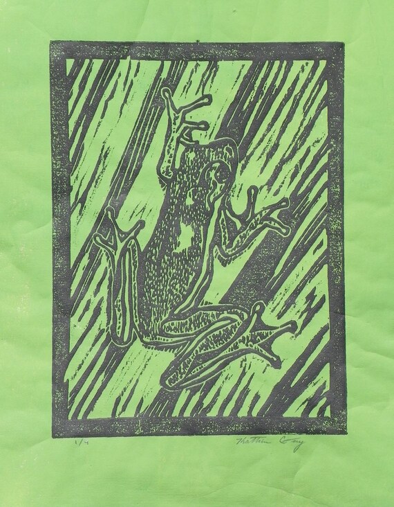 Tree Frog Original Woodblock Print green | Etsy