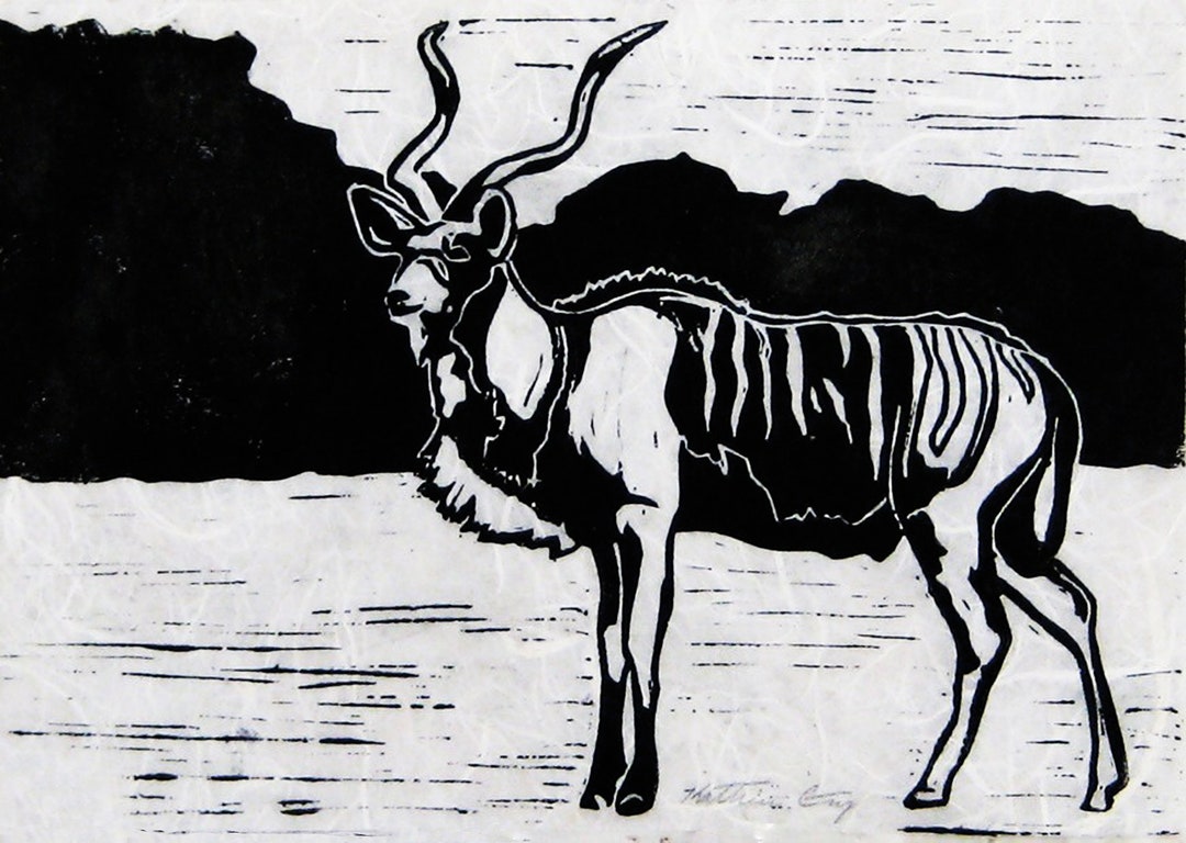 Greater Kudu - Original Linocut - Etsy