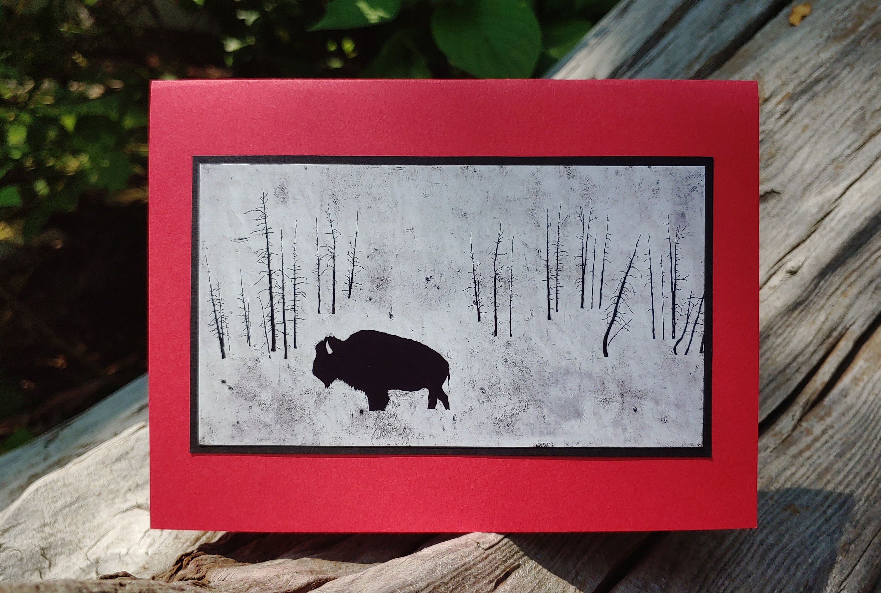 5 Handmade Winter Bison Cards red White Brown or Light - Etsy