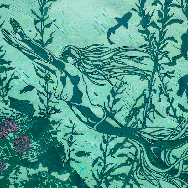 Mermaid Linocut - Etsy